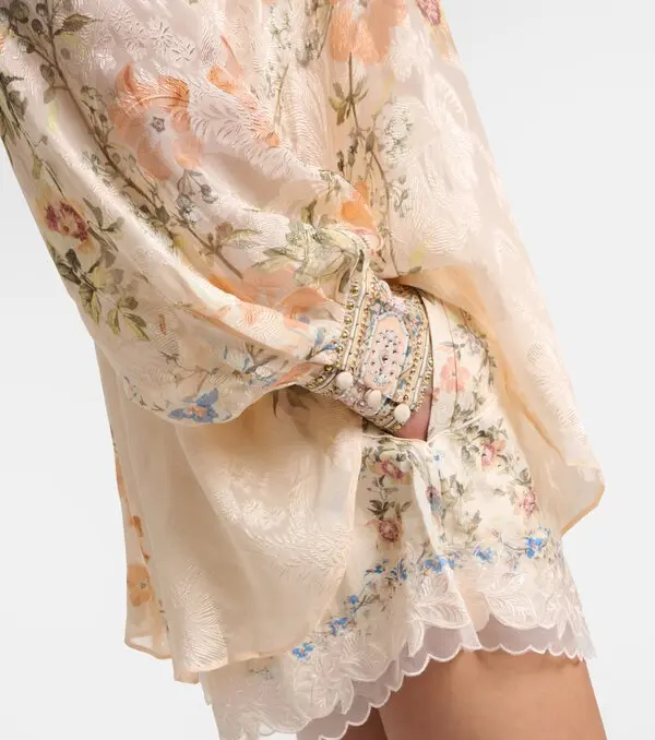 Camilla Embellished Floral Tie-neck Blouse - Pink