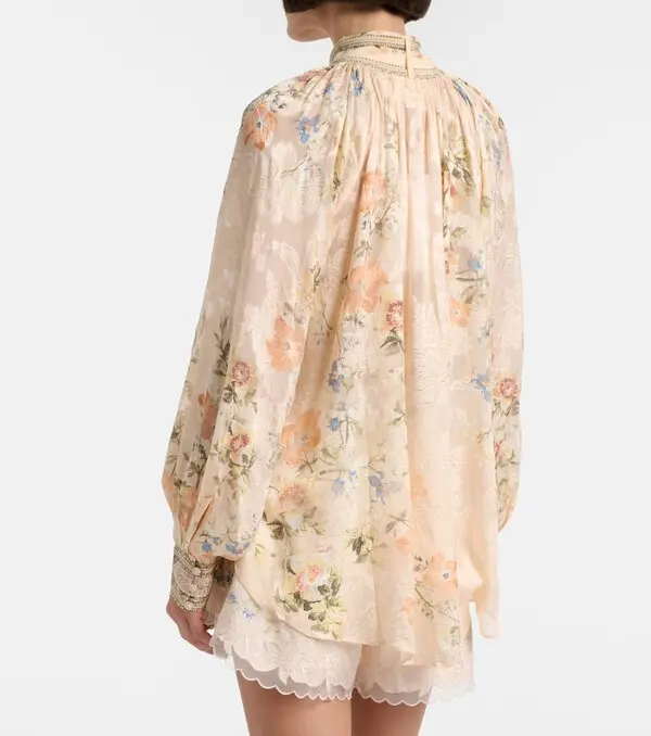 Camilla Embellished Floral Tie-neck Blouse - Pink