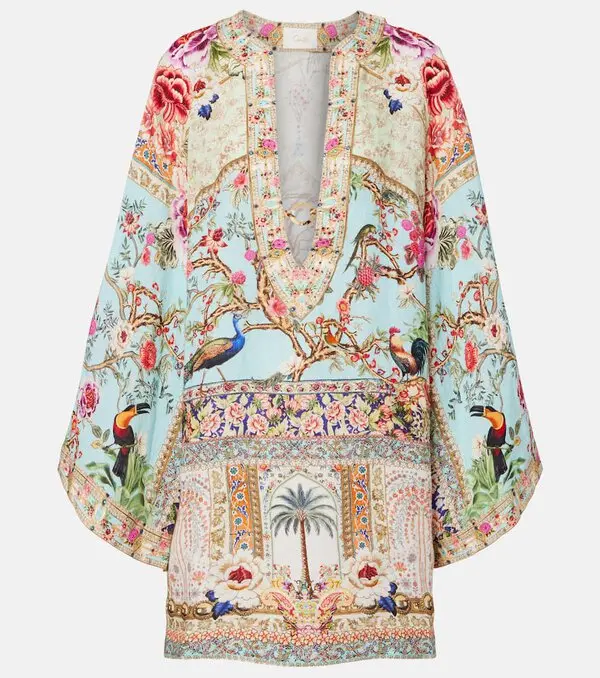 Camilla Embellished Printed Linen Kaftan