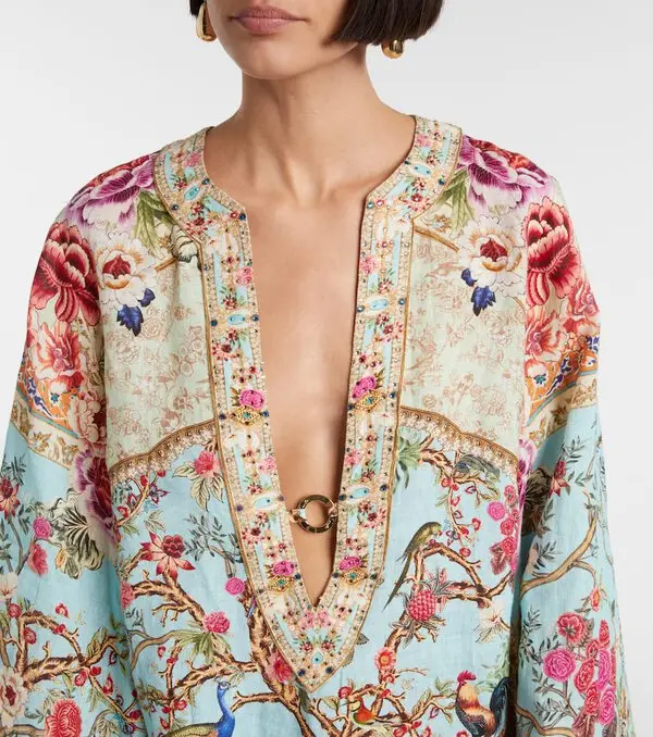 Camilla Embellished Printed Linen Kaftan