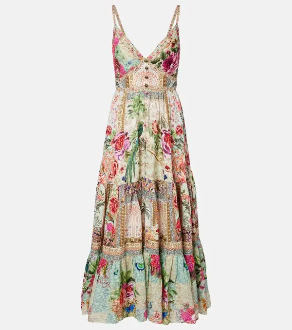 Camilla Embellished Floral Linen Maxi Dress - Multicoloured