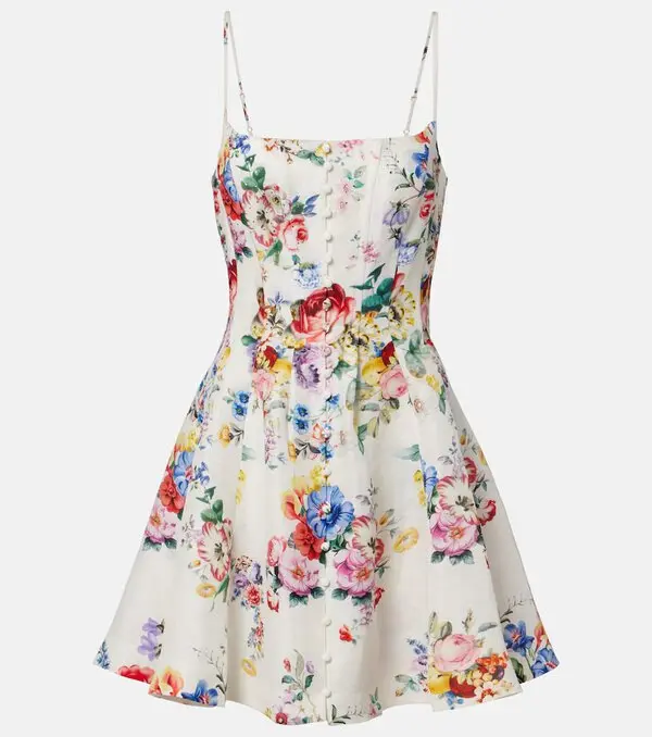 Camilla Embellished Floral Linen And Silk Minidress - Multicoloured