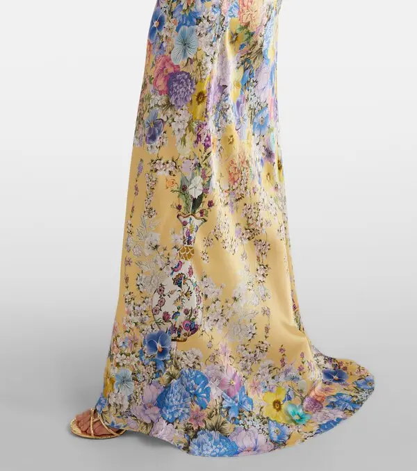 Camilla Embellished Floral Silk Satin Maxi Dress - Yellow