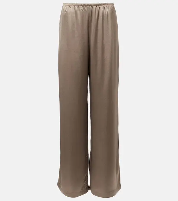 LESET Barb Satin Wide-leg Pants - Brown