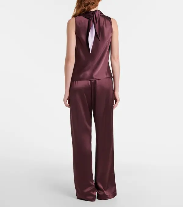 LESET Satin Wide-leg Pants - Burgundy