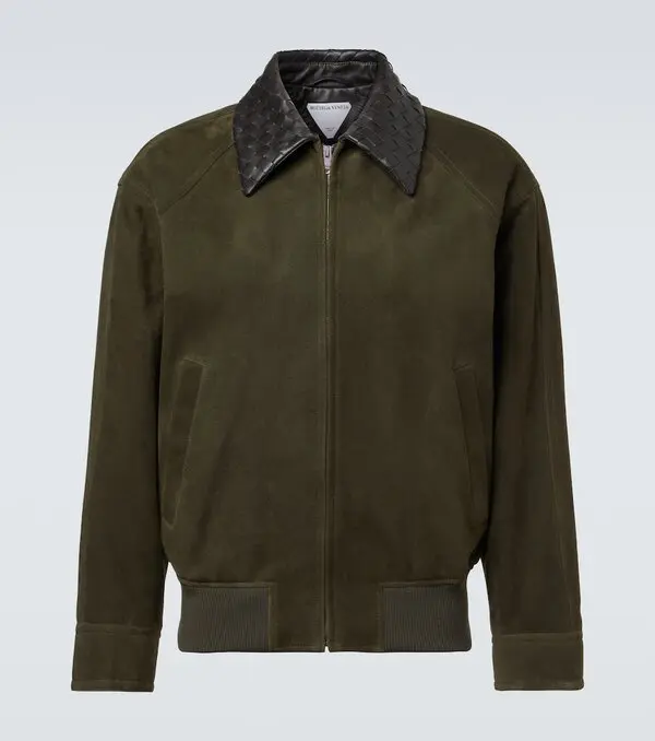 Bottega Veneta Intrecciato Suede Blouson Jacket - Green