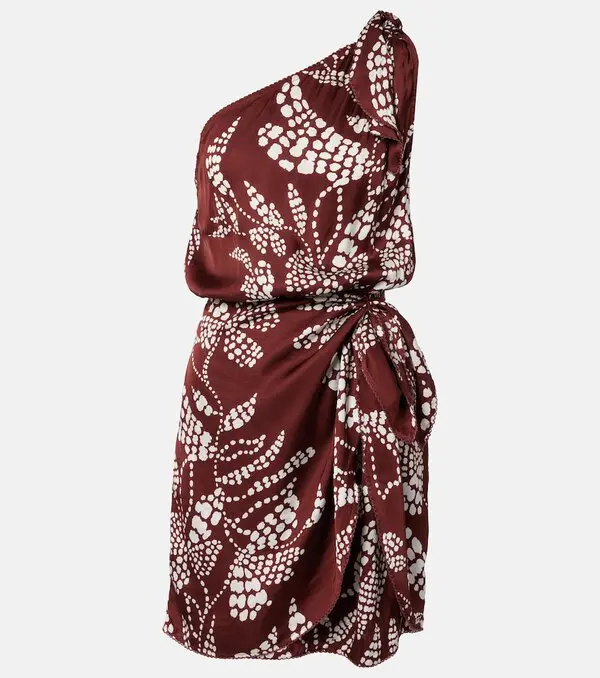 Poupette St Barth Celie Printed One-shoulder Minidress - Brown