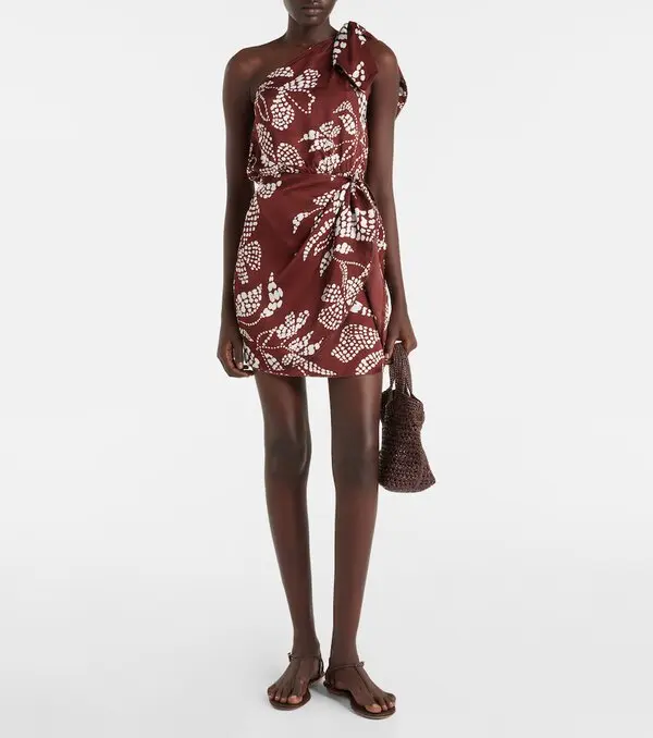 Poupette St Barth Celie Printed One-shoulder Minidress - Brown