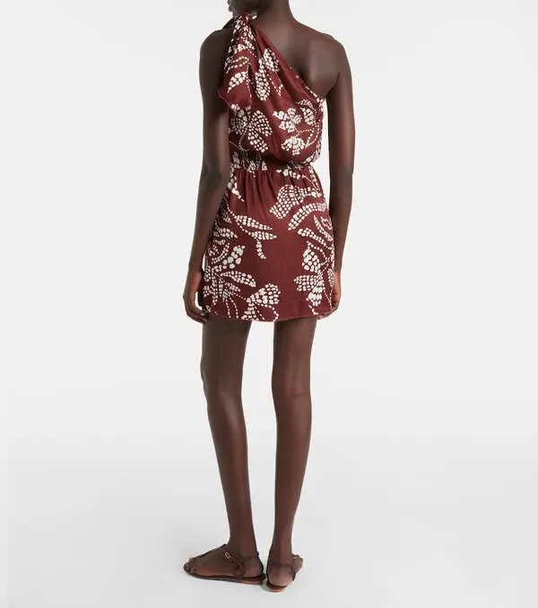 Poupette St Barth Celie Printed One-shoulder Minidress - Brown