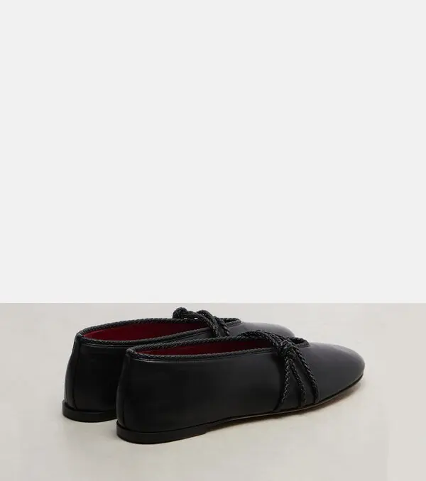 Bottega Veneta Rosa Knot Leather Ballet Flats - Black