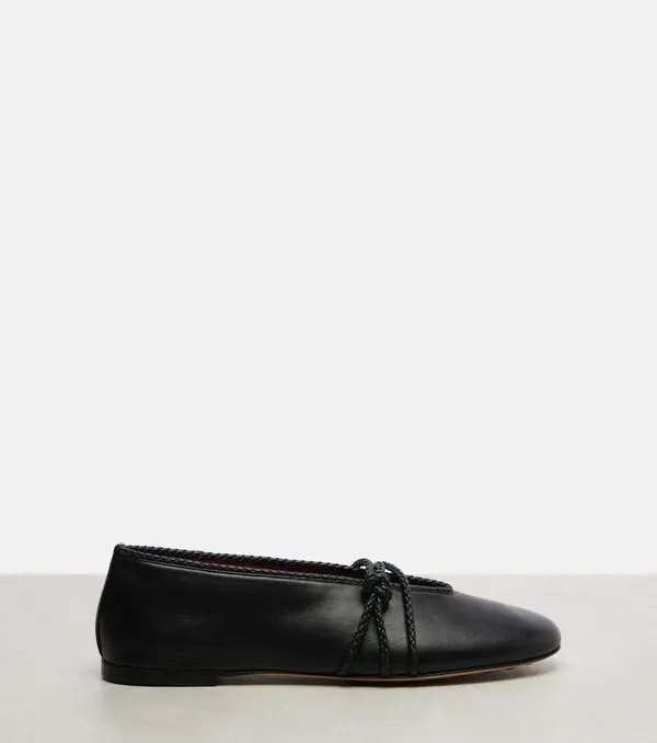 Bottega Veneta Rosa Knot Leather Ballet Flats - Black