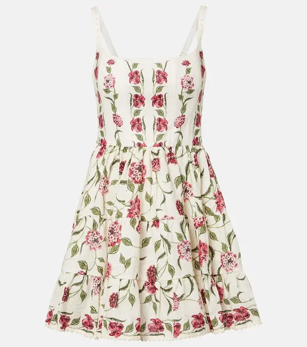 Agua Bendita Granadilla Floral Linen Mini Dress - White