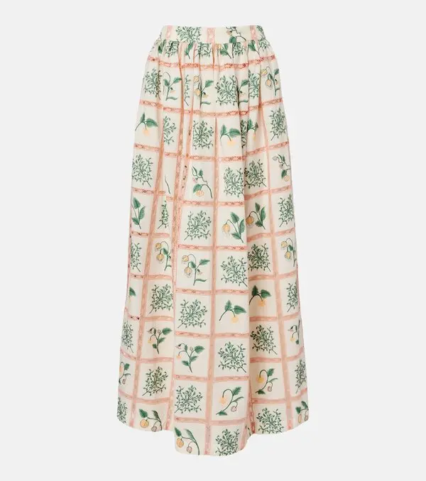 Agua Bendita Tangelo Floral Cotton Maxi Skirt - White