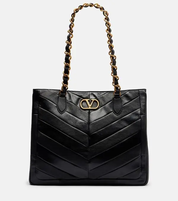 Valentino Garavani Laseine Chevron Leather Tote Bag - Black
