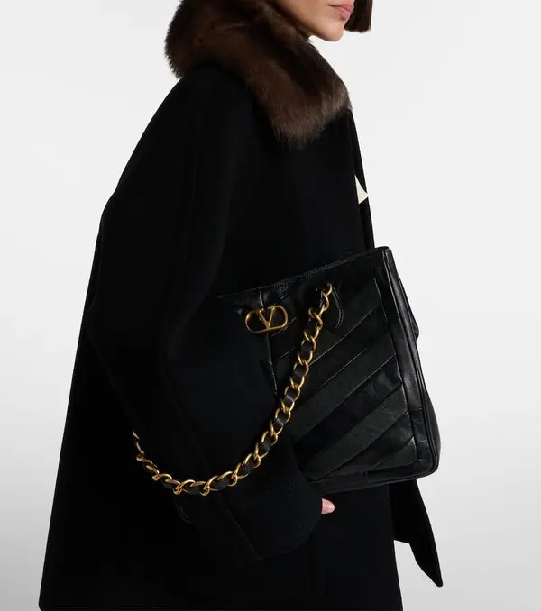 Valentino Garavani Laseine Chevron Leather Tote Bag - Black