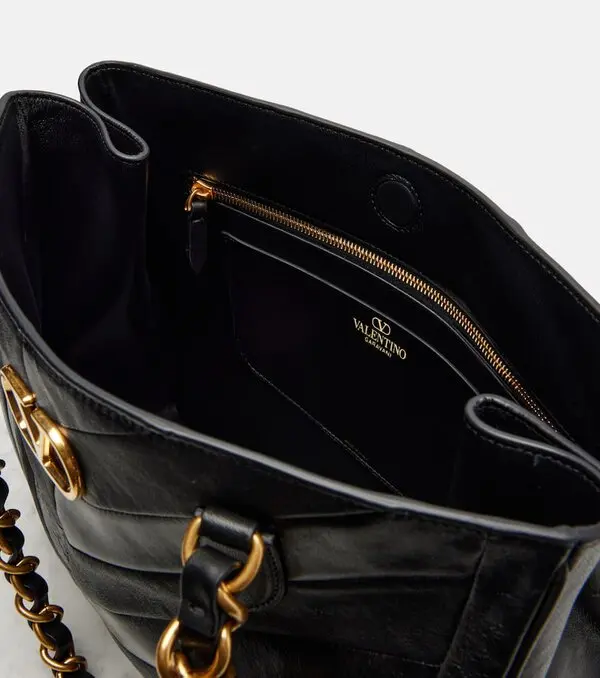 Valentino Garavani Laseine Chevron Leather Tote Bag - Black