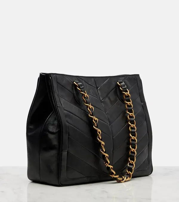 Valentino Garavani Laseine Chevron Leather Tote Bag - Black