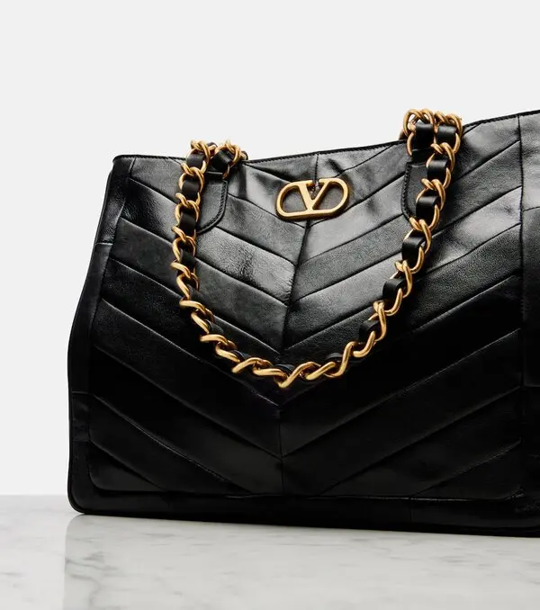 Valentino Garavani Laseine Chevron Leather Tote Bag - Black