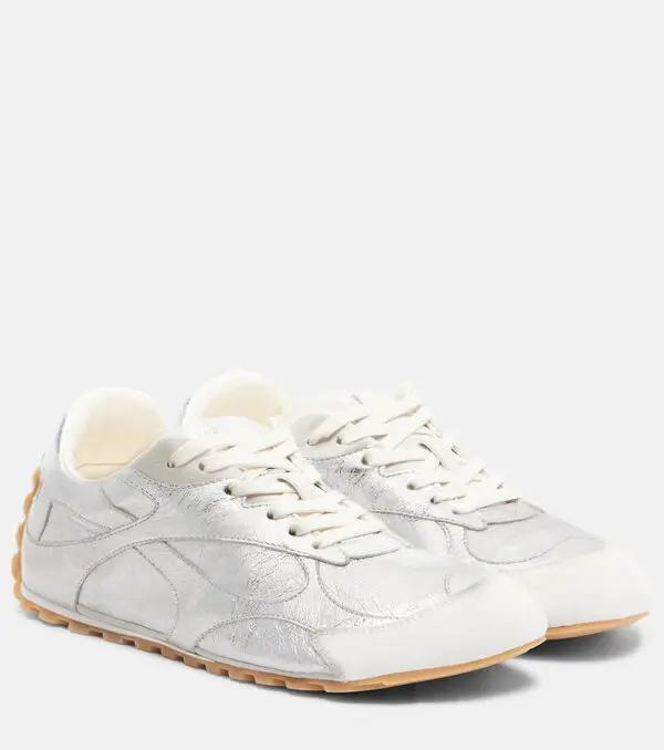 Bottega Veneta Orbit Flash Metallic Leather Sneakers - Silver
