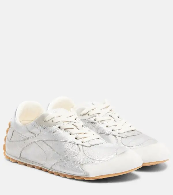 Bottega Veneta Orbit Flash Metallic Leather Sneakers - Silver