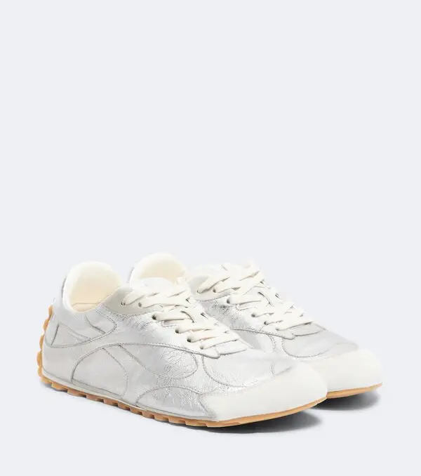 Bottega Veneta Metallic Leather Sneakers - Silver