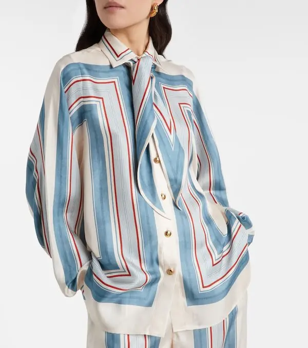 Zimmermann Striped Silk Shirt With Scarf Detail
