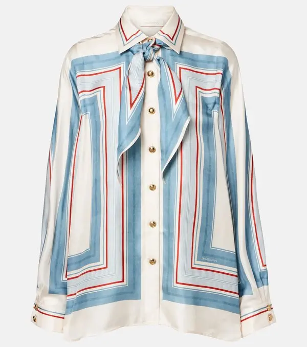 Zimmermann Striped Silk Shirt With Scarf Detail
