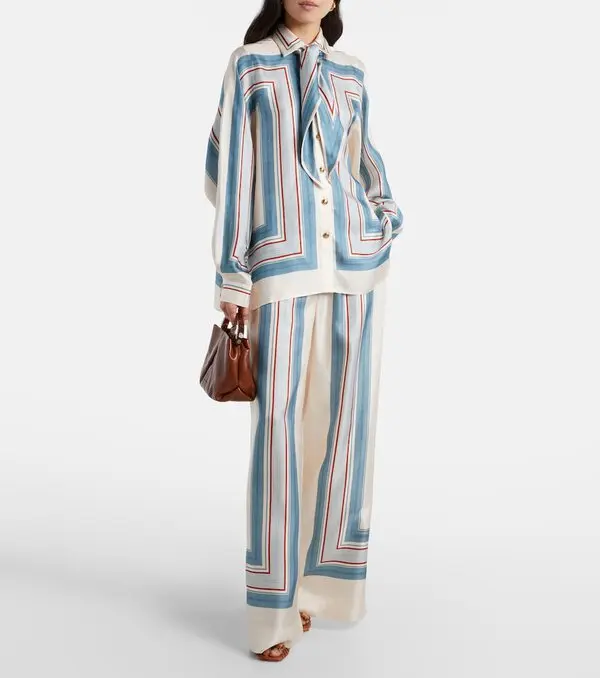 Zimmermann Striped Silk Shirt With Scarf Detail
