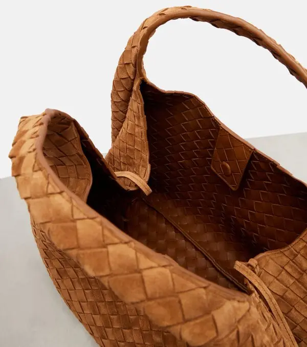 Bottega Veneta Campana Intrecciato Large Suede Shoulder Bag