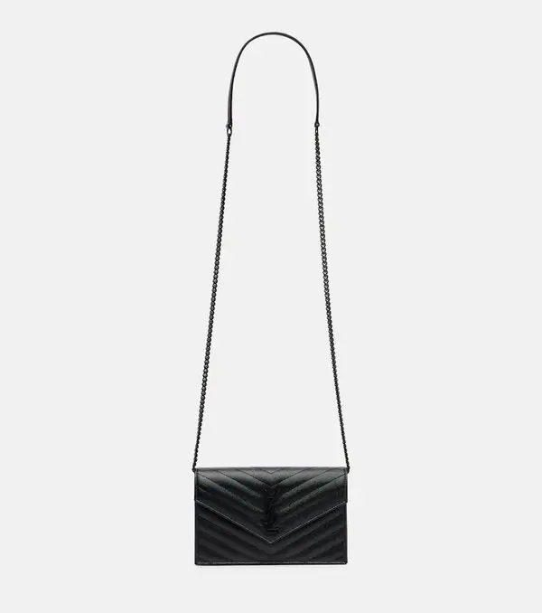 Saint Laurent Cassandre Envelope Small Leather Wallet On Chain - Black
