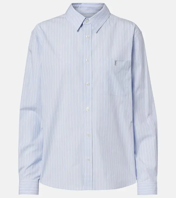 Saint Laurent Striped Cotton Poplin Shirt - Blue