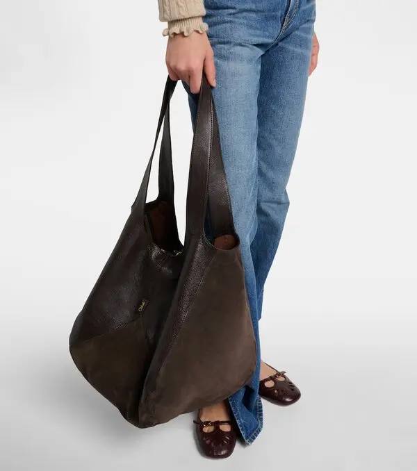 Chloé Balloon Medium Leather And Suede Shoulder Bag - Brown