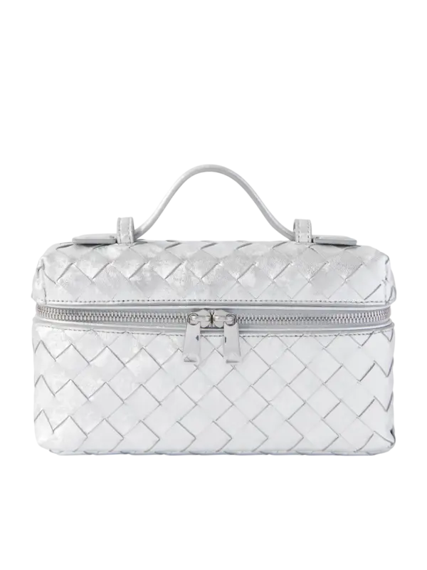 Bottega Veneta Vanity Intrecciato Shoulder Bag - Silver