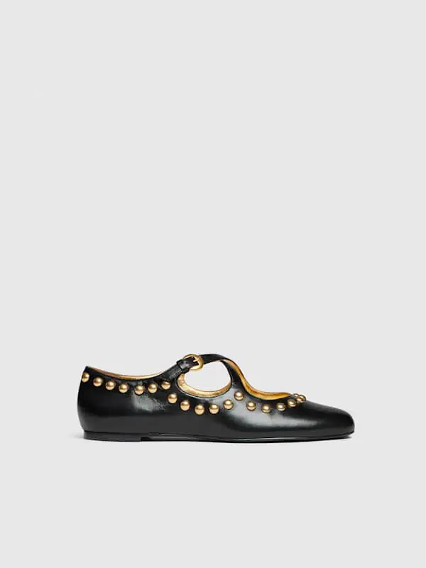 REFORMATION Salome Leather Ballet Flats - Black Leather