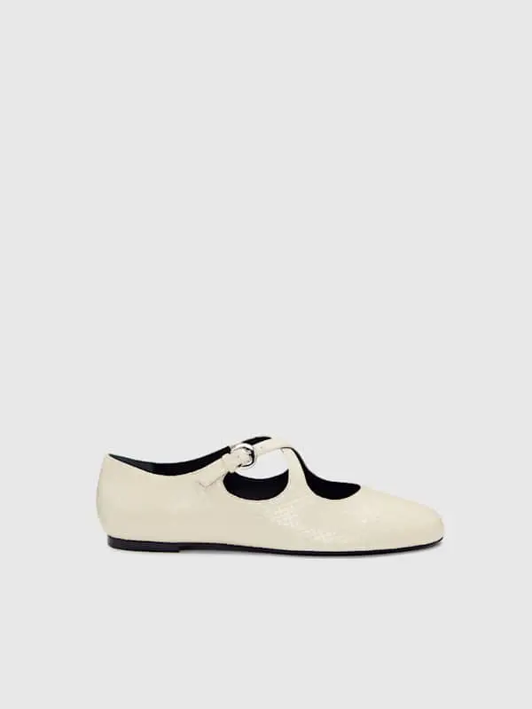 REFORMATION Salome Leather Ballet Flats - Ivory