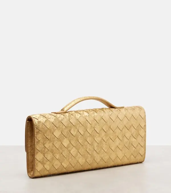 Bottega Veneta Andiamo Intrecciato Metallic Leather Clutch - Gold