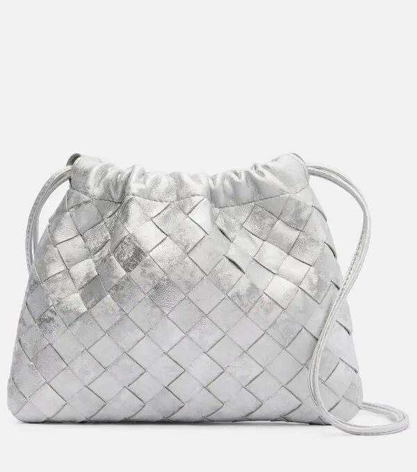 Bottega Veneta Intrecciato Small Metallic Leather Pouch - Silver