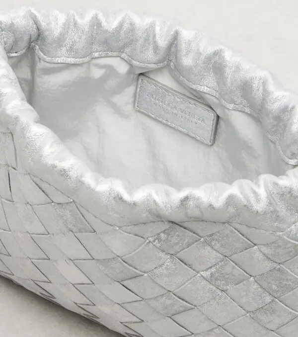 Bottega Veneta Intrecciato Small Metallic Leather Pouch - Silver