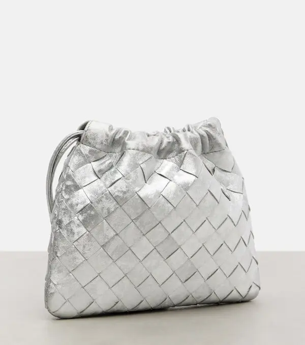 Bottega Veneta Intrecciato Small Metallic Leather Pouch - Silver