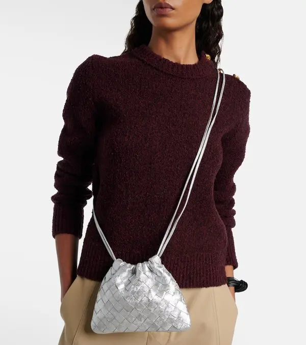 Bottega Veneta Intrecciato Small Metallic Leather Pouch - Silver