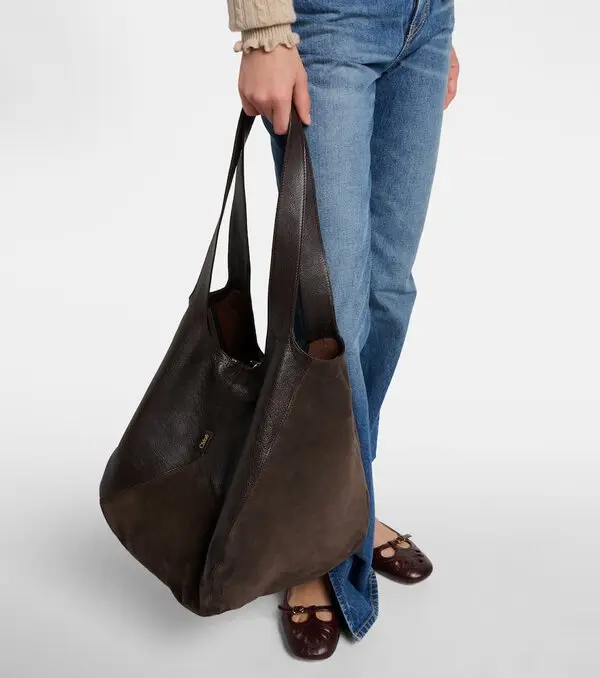 Chloé Balloon Medium Leather And Suede Shoulder Bag - Brown