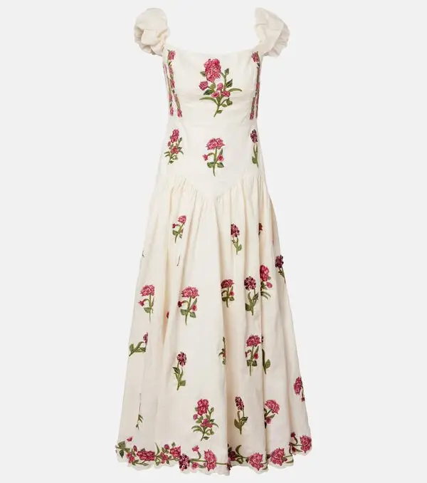 Agua Bendita Siembra Embroidered Linen Maxi Dress - White
