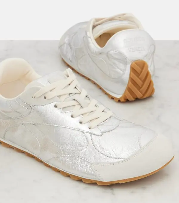 Bottega Veneta Orbit Flash Metallic Leather Sneakers - Silver