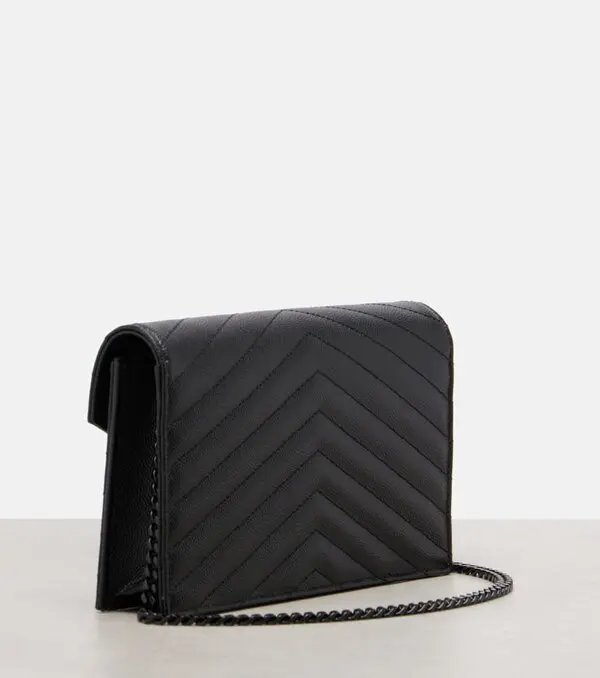 Saint Laurent Cassandre Envelope Small Leather Wallet On Chain - Black