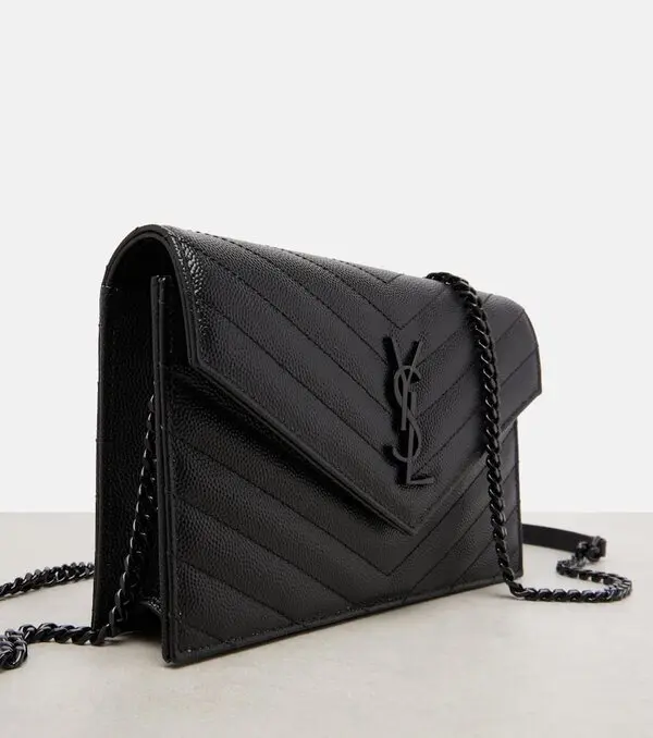 Saint Laurent Cassandre Envelope Small Leather Wallet On Chain - Black