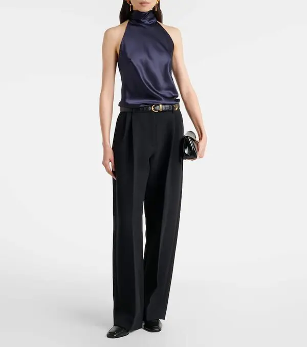 Ralph Lauren Chilton Silk-blend Charmeuse Top - Blue