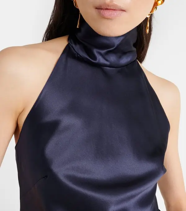 Ralph Lauren Chilton Silk-blend Charmeuse Top - Blue