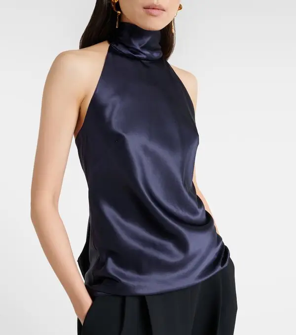 Ralph Lauren Chilton Silk-blend Charmeuse Top - Blue