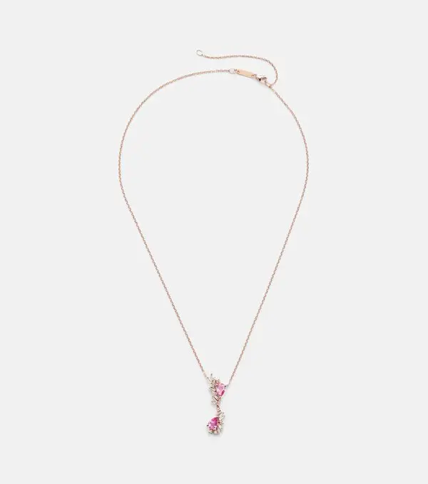 SUZANNE KALAN 18kt Rose Pendant Necklace With Sapphire And Diamonds - Gold