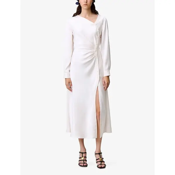 knee length dresses for ladies White Satin Long Sleeve Midi Dress – trinarosh main image 1